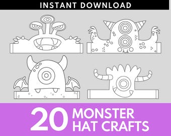 Halloween Coloring Craft, Halloween Paper Crown, Monster Party Favors ...