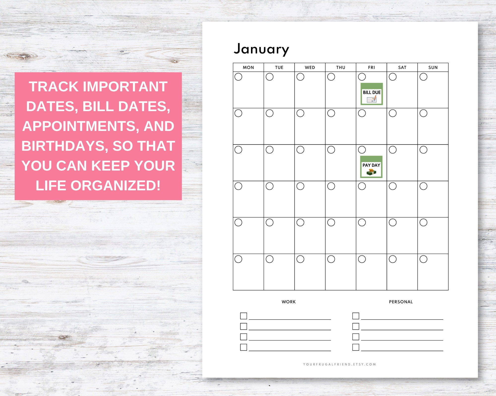 Undated Calendar Printable Perpetual Calendar Minimalist - Etsy