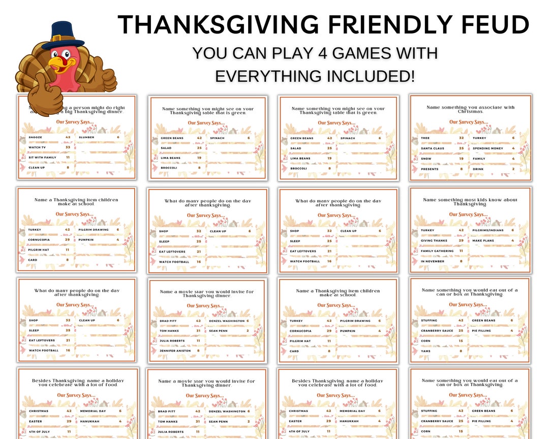 Thanksgiving Feud Game, Friendly Feud, Thanksgiving Party Game, Family ...