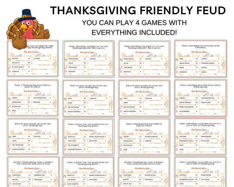 Thanksgiving Feud Game, Friendly Feud, Thanksgiving Party Game, Family ...