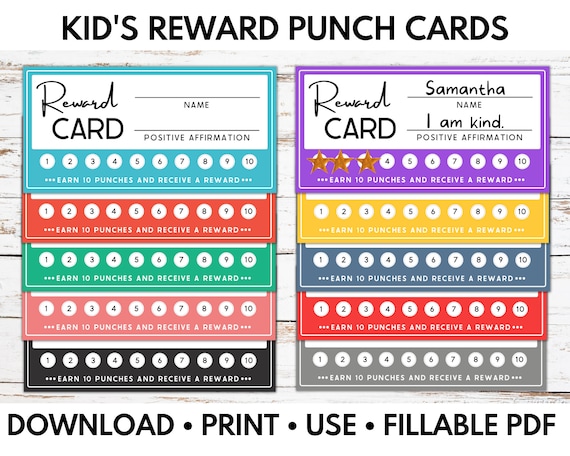 Reward Card Punch Card Reward System Kid's Reward - Etsy