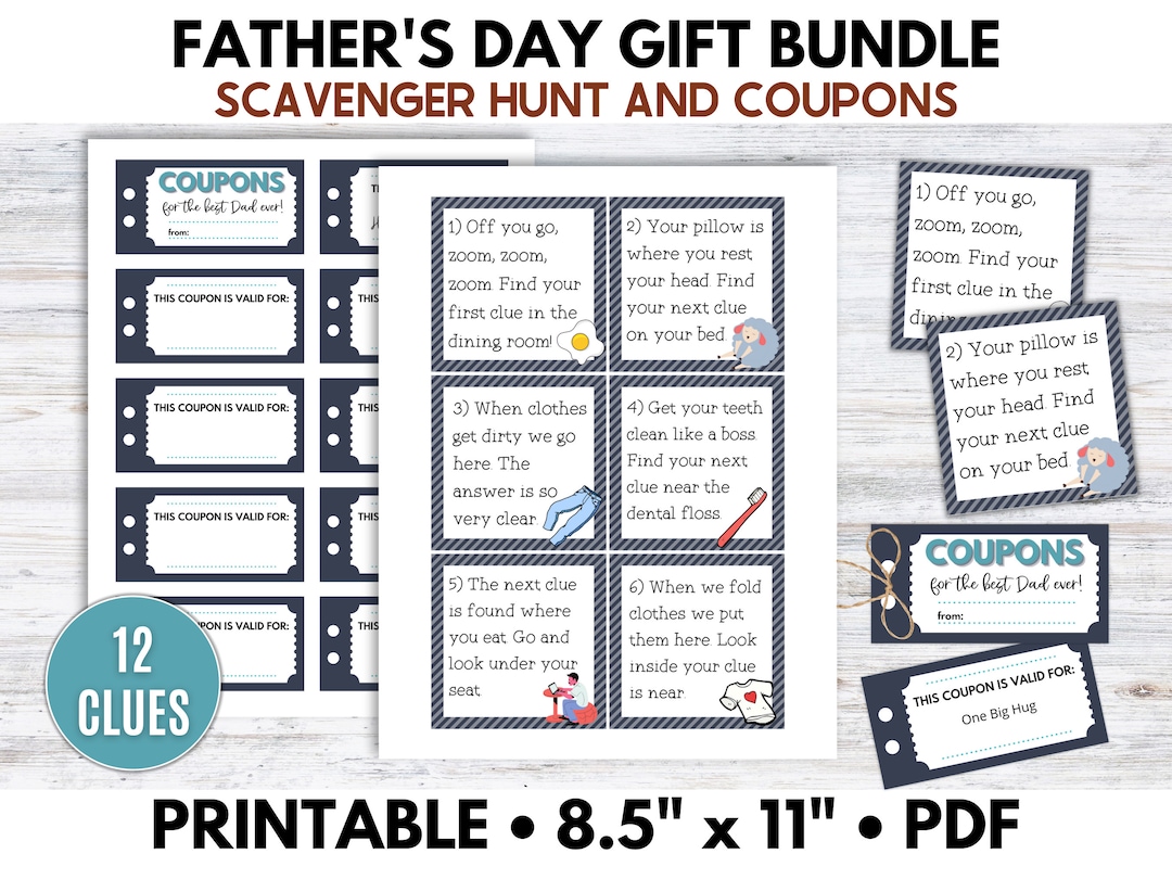 Father's Day Scavenger Hunt, Fathers Day Coupon, Scavenger Hunt Cards ...