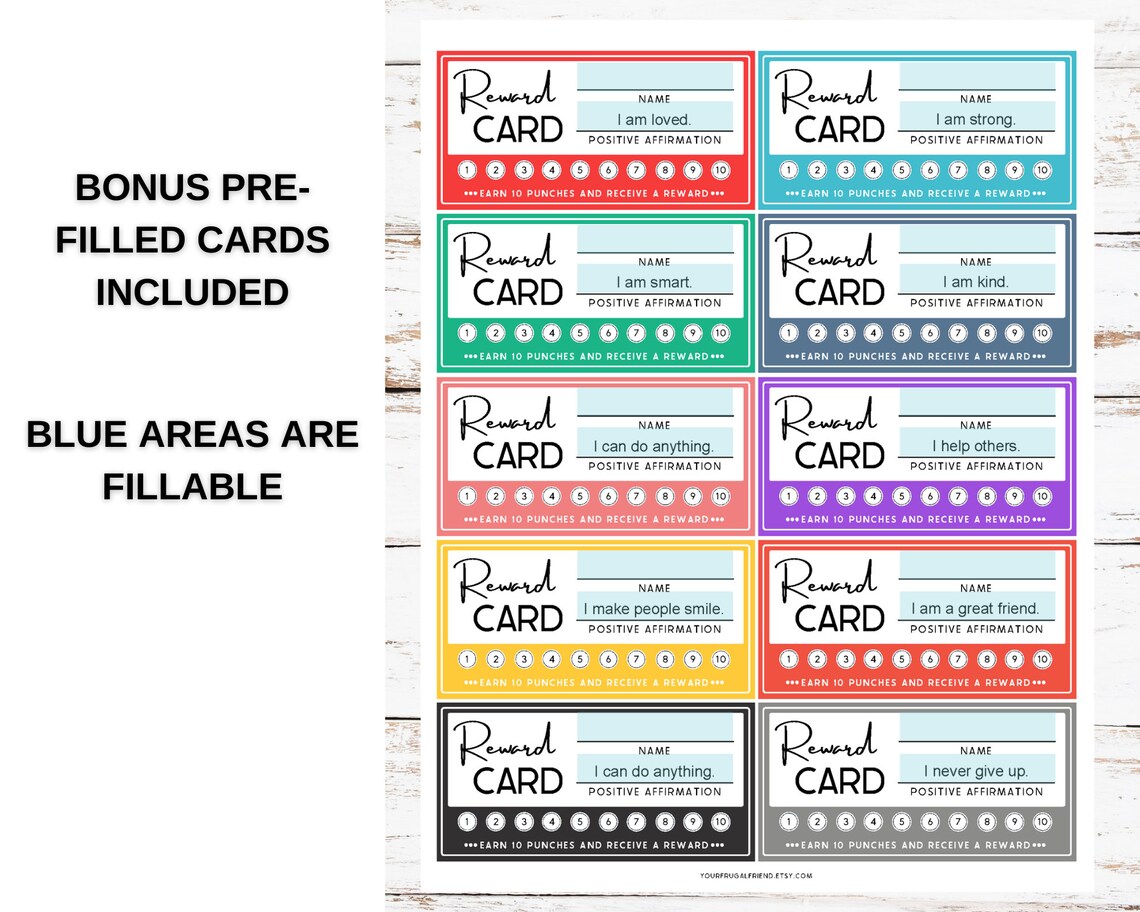 Reward Card Punch Card Reward System Kid's Reward - Etsy