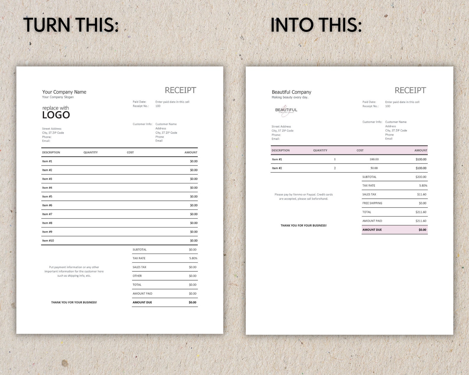 Modèle de reçu Formulaire de reçu Reçu pour Word Reçu de - Etsy Canada