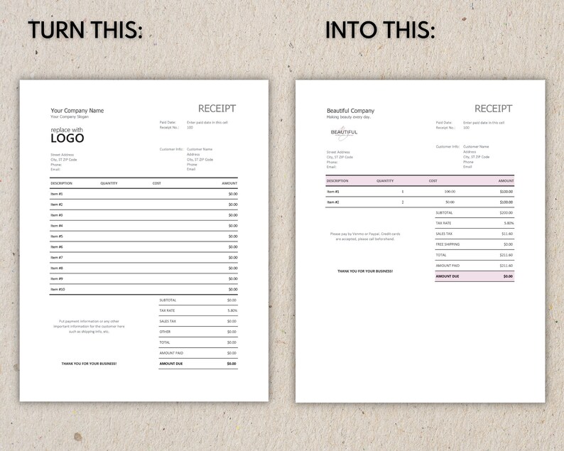 Receipt Template Receipt Form Receipt for Word Order - Etsy
