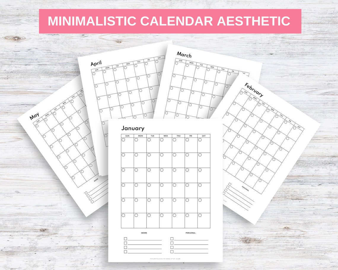 Undated Calendar Printable Perpetual Calendar Minimalist | Etsy