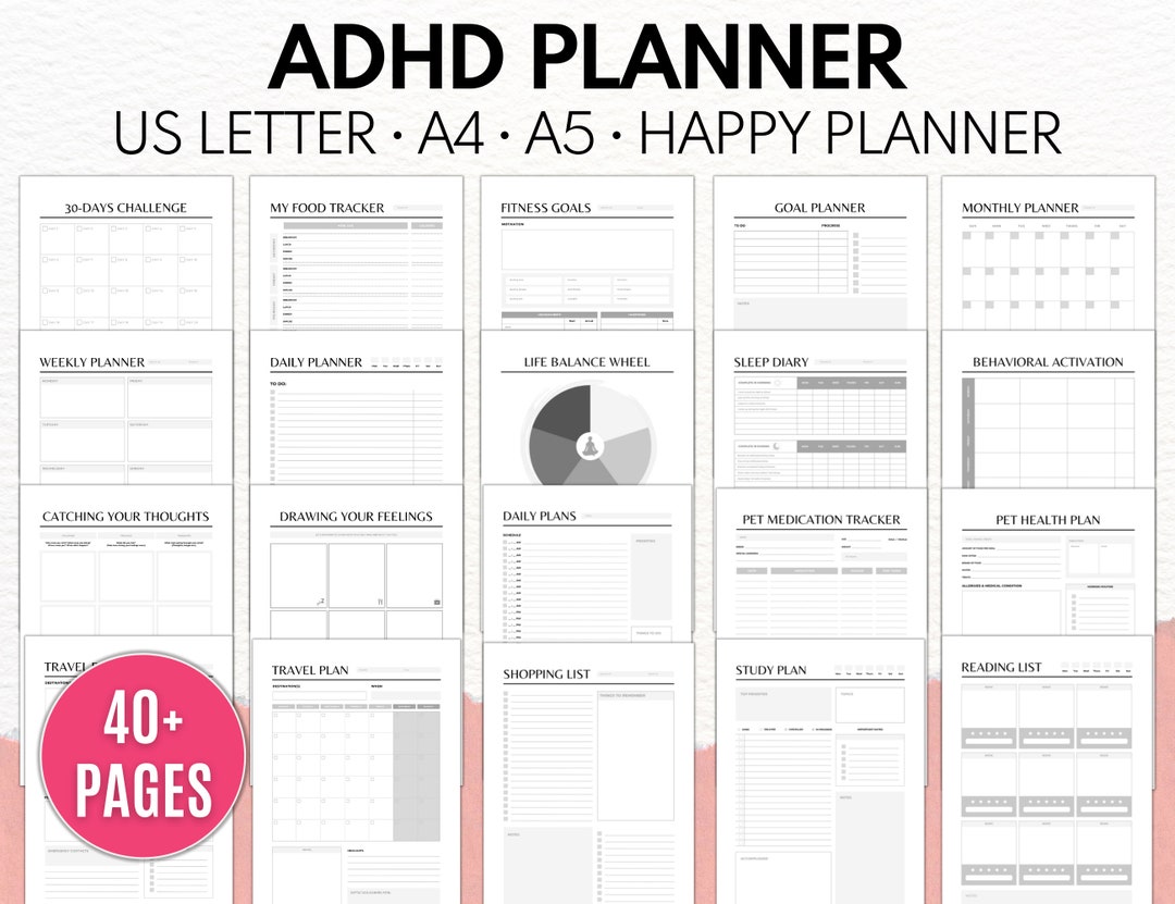 ADHD Printable Planner for Adults, ADHD Journal, ADHD Productivity ...