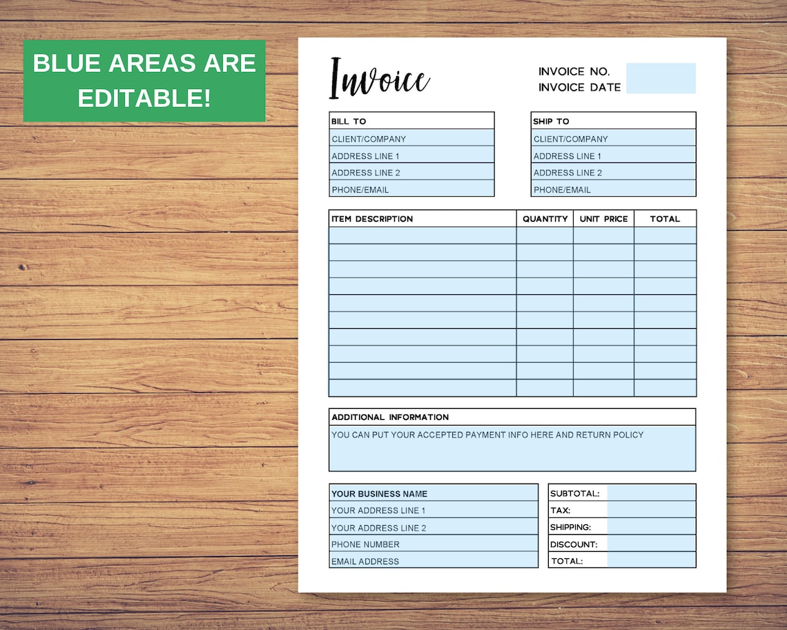 Fillable Invoice Invoice Template Editable Printable - Etsy