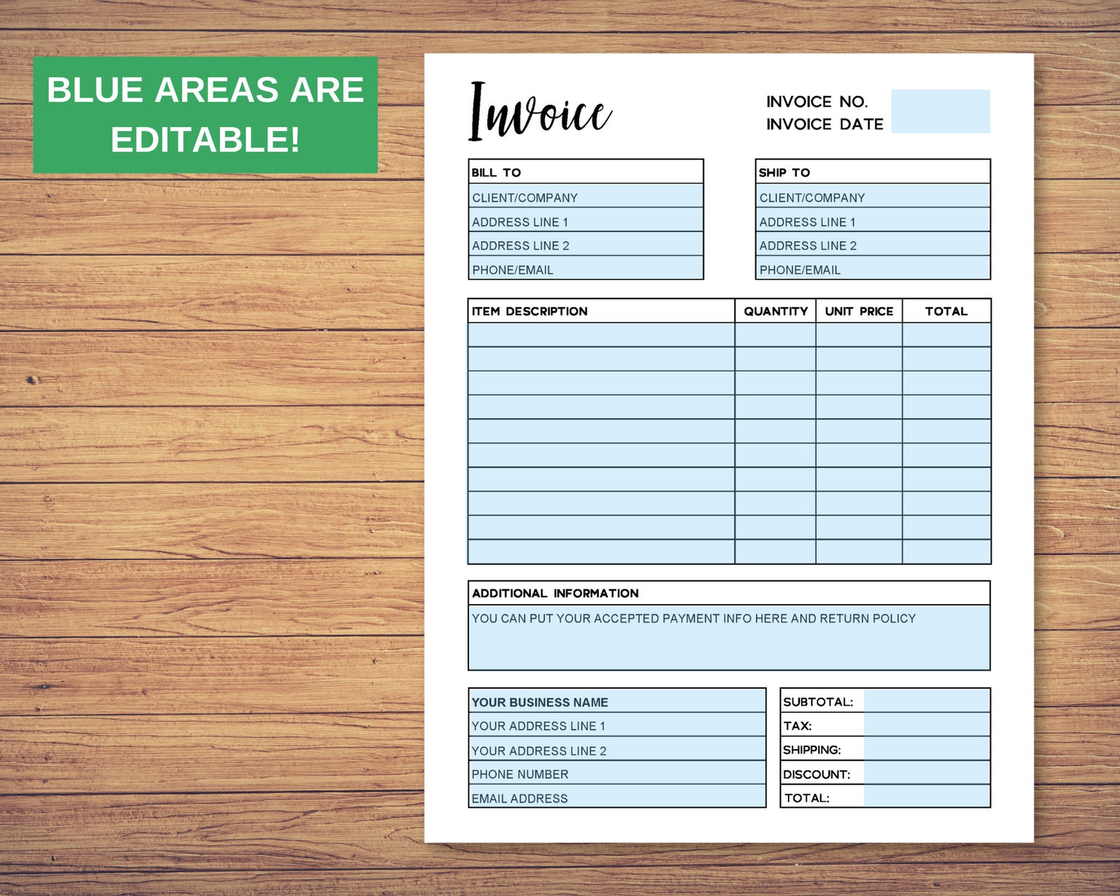 Fillable Invoice Invoice Template Editable Printable - Etsy