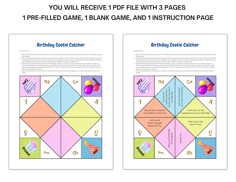 Printable Fortune Teller Party Games for Kids Birthday Party - Etsy