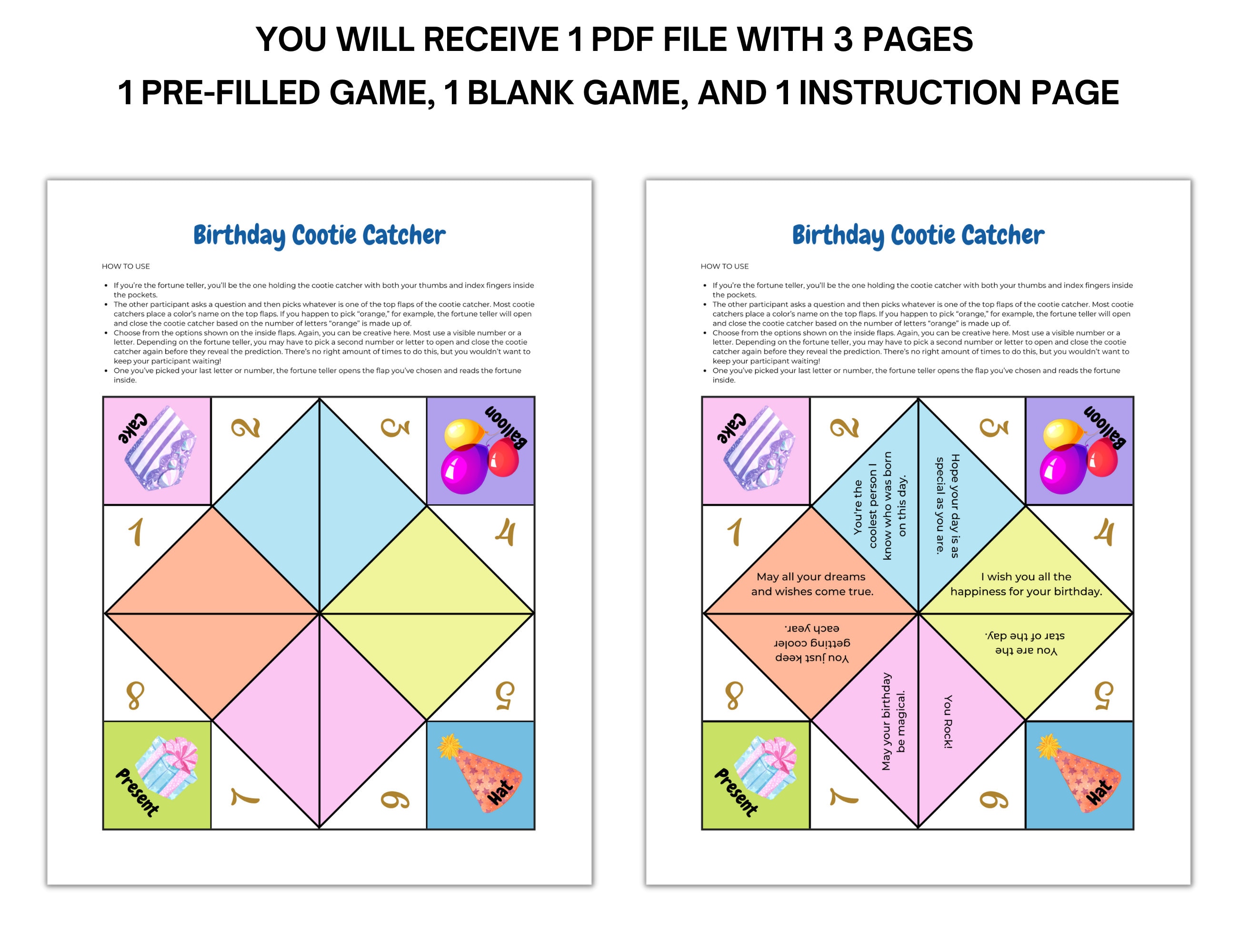 Printable Fortune Teller Party Games for Kids Birthday Party - Etsy