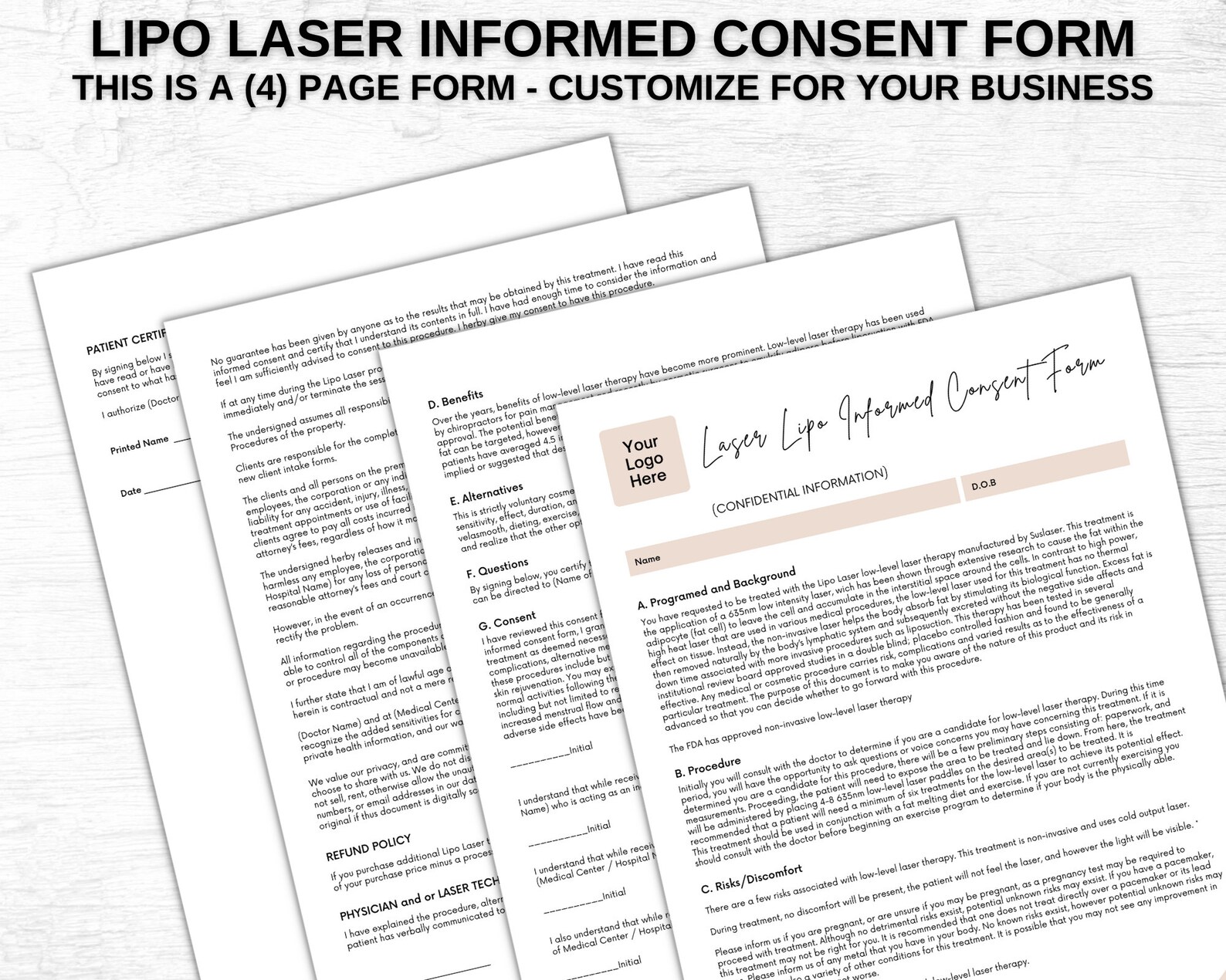 Editable Lipo Laser Form, Body Sculpting Form, Consent Form, Informed ...