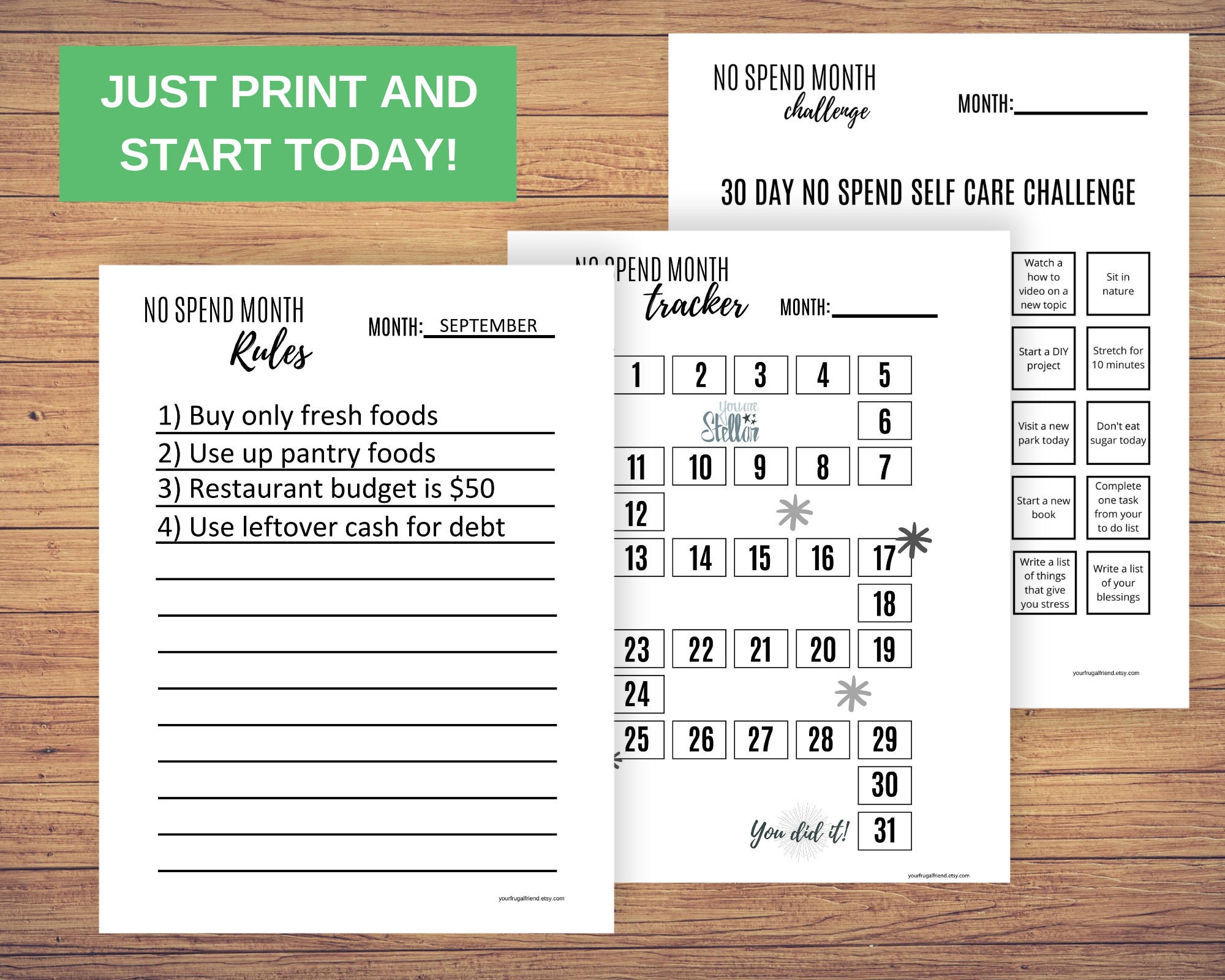 No Spend Challenge Printable Bundle No Spend Month Challenge - Etsy Canada