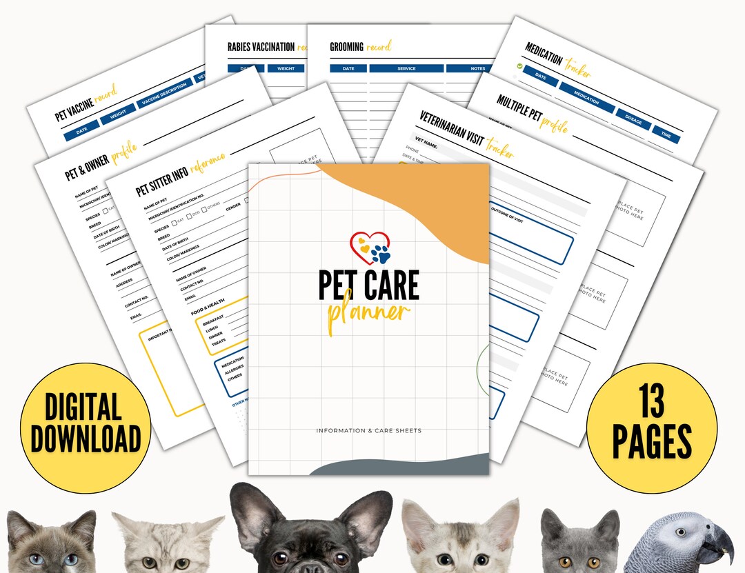 Pet Care Planner, Pet Planner, Pet Organizer - Printable PDF - Etsy