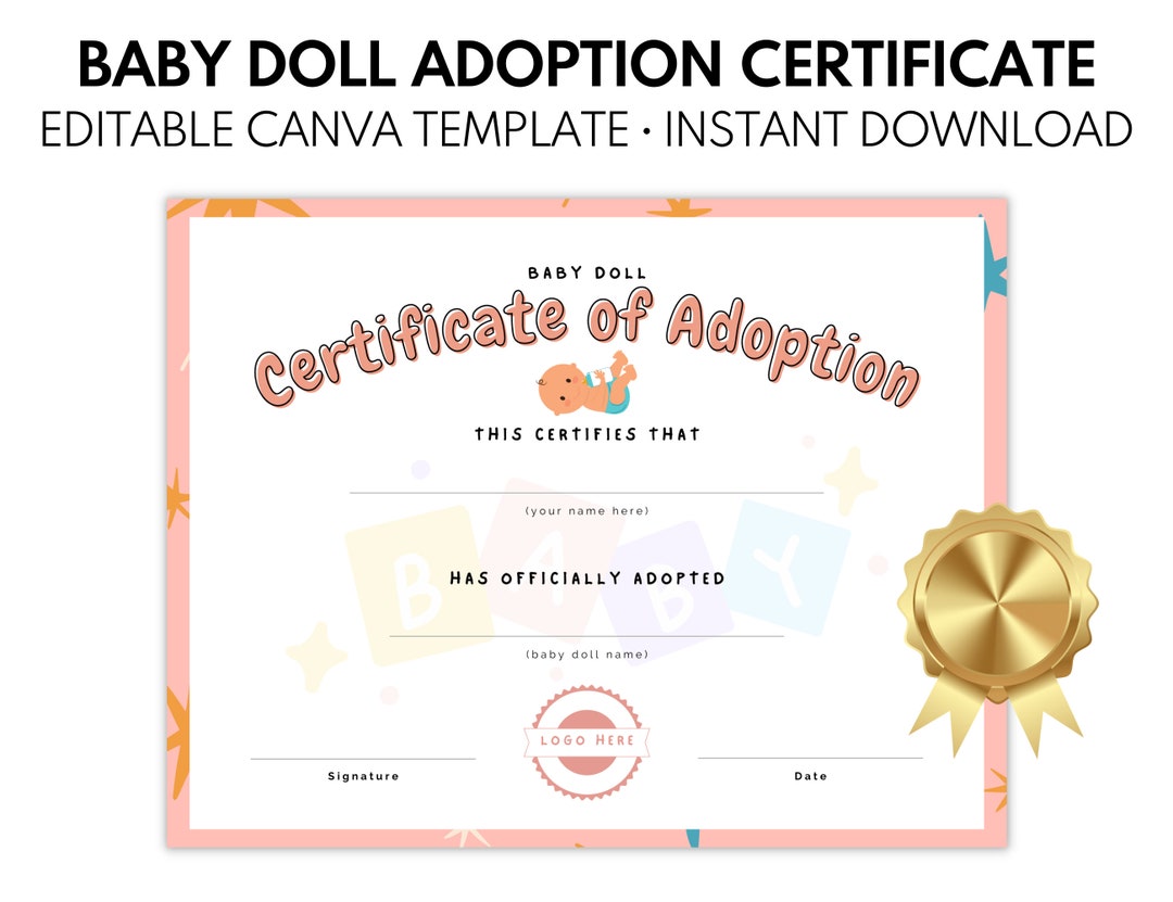 Editable Baby Doll Adoption Certificate, Doll Adoption Certificate ...