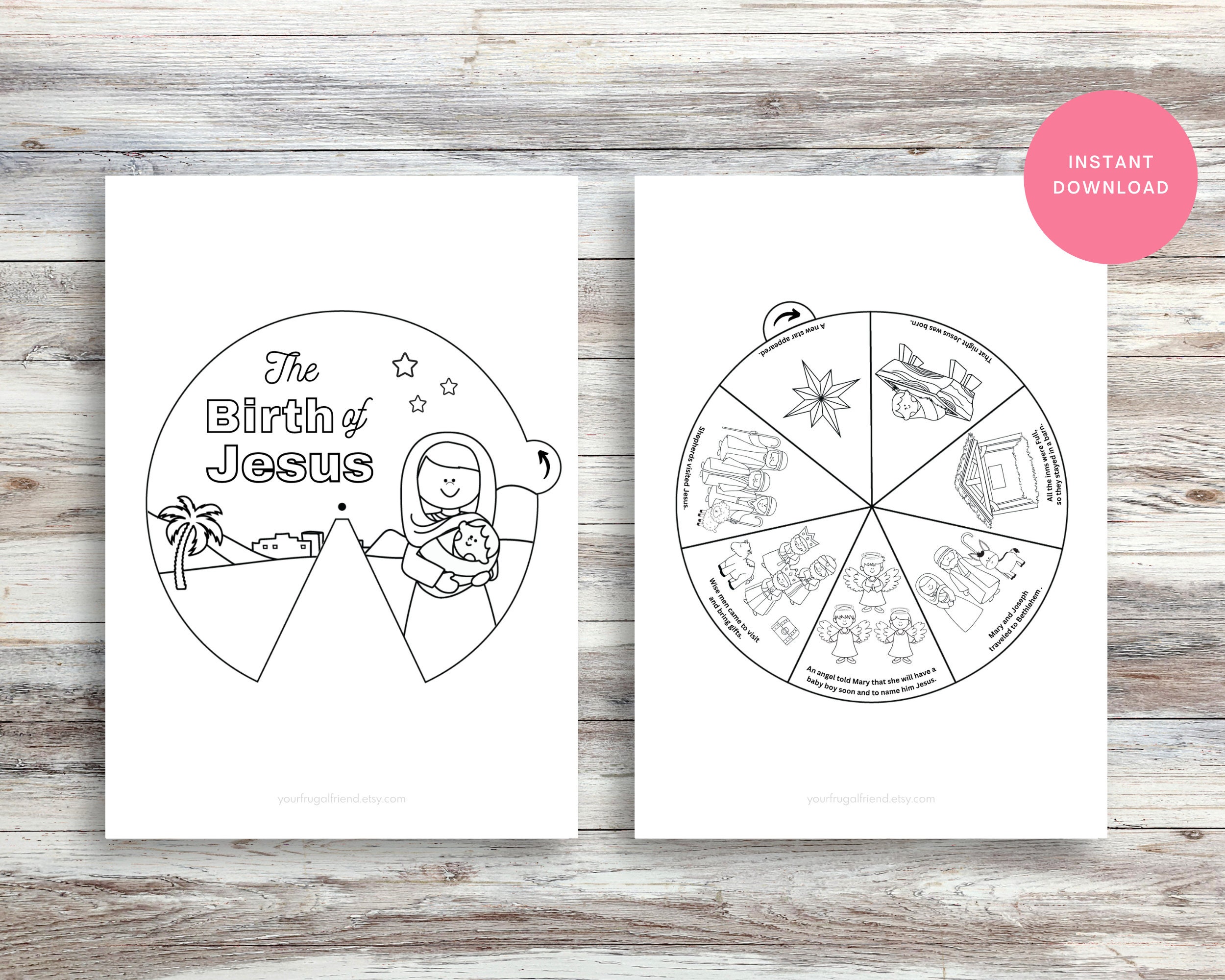 Birth of Jesus Coloring Wheel, Printable Nativity Christmas Activity ...