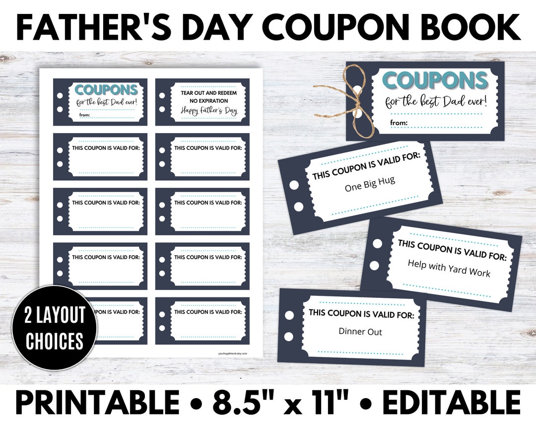Father's Day Coupon Book, Father's Day Coupons, Father's Day Gift ...