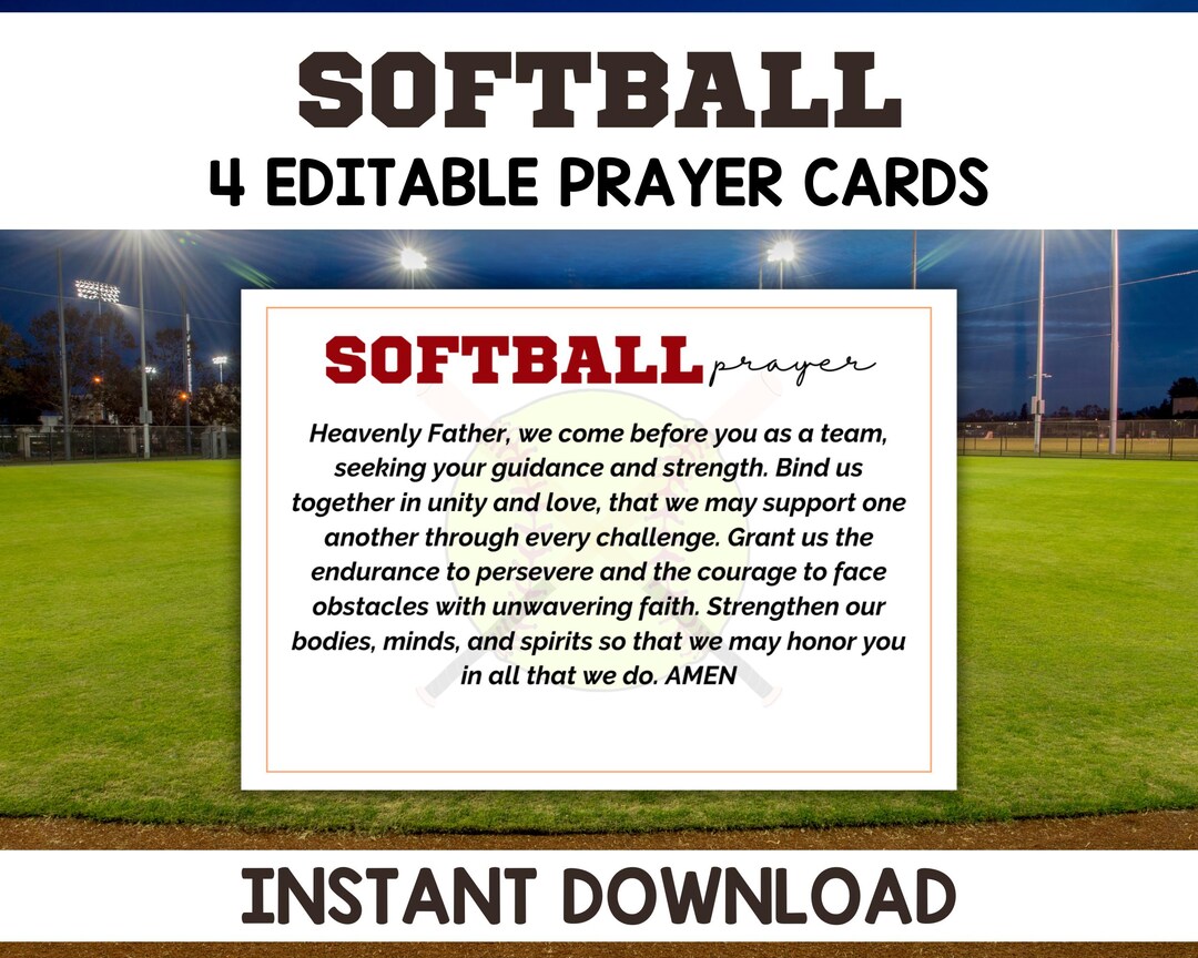 Editable Softball Prayer Card, Softball Scripture Cards, Christian ...