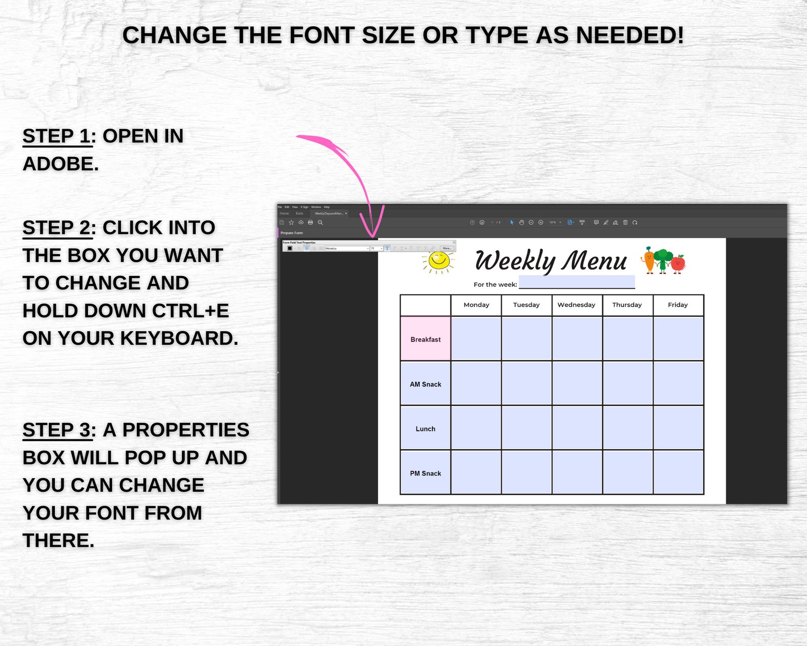 Editable Weekly Daycare Menu, Preschool Menu, Weekly Menu for Daycare ...