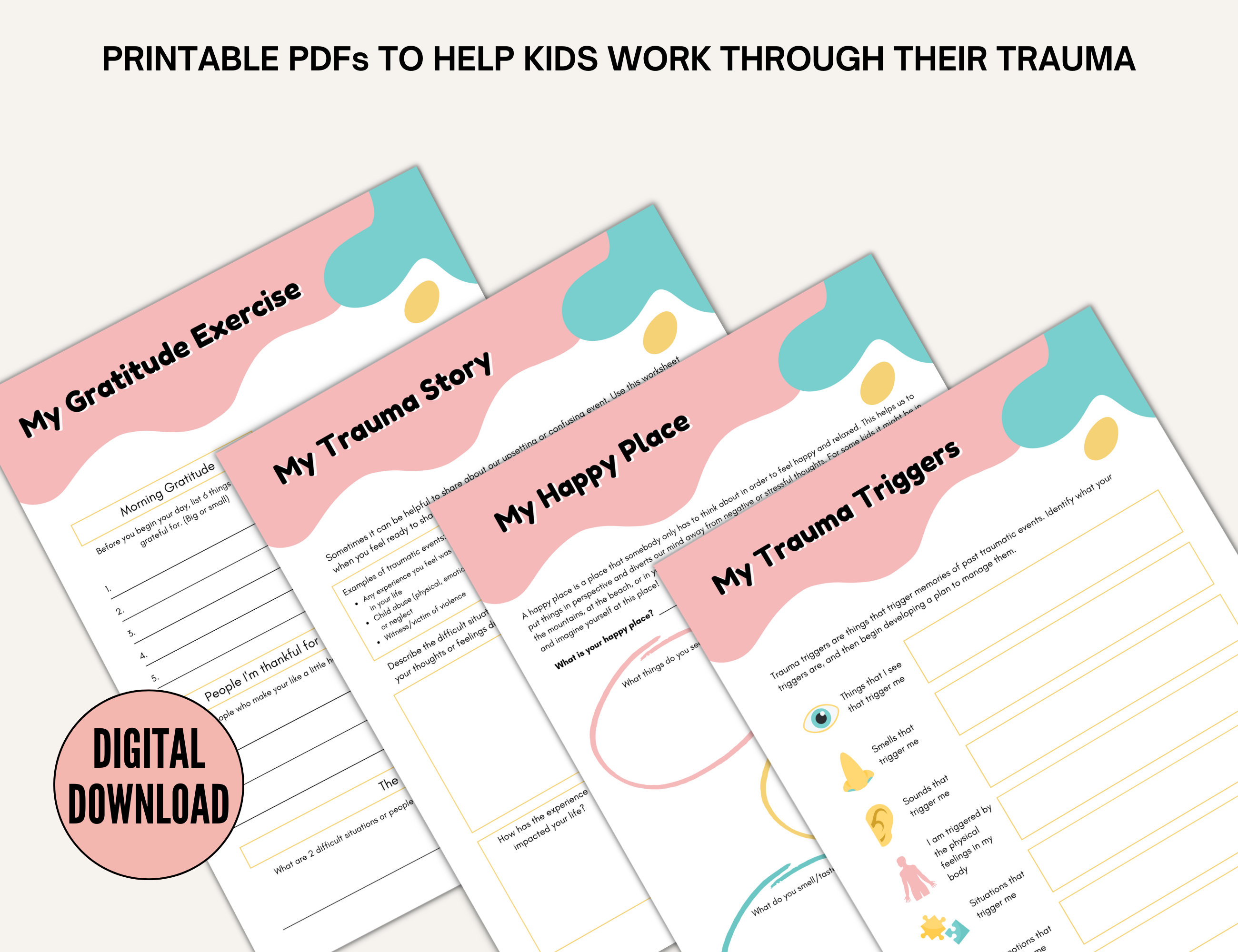 Kid's Trauma Worksheets, Mental Health Worksheets, Kid's Coping Skills ...