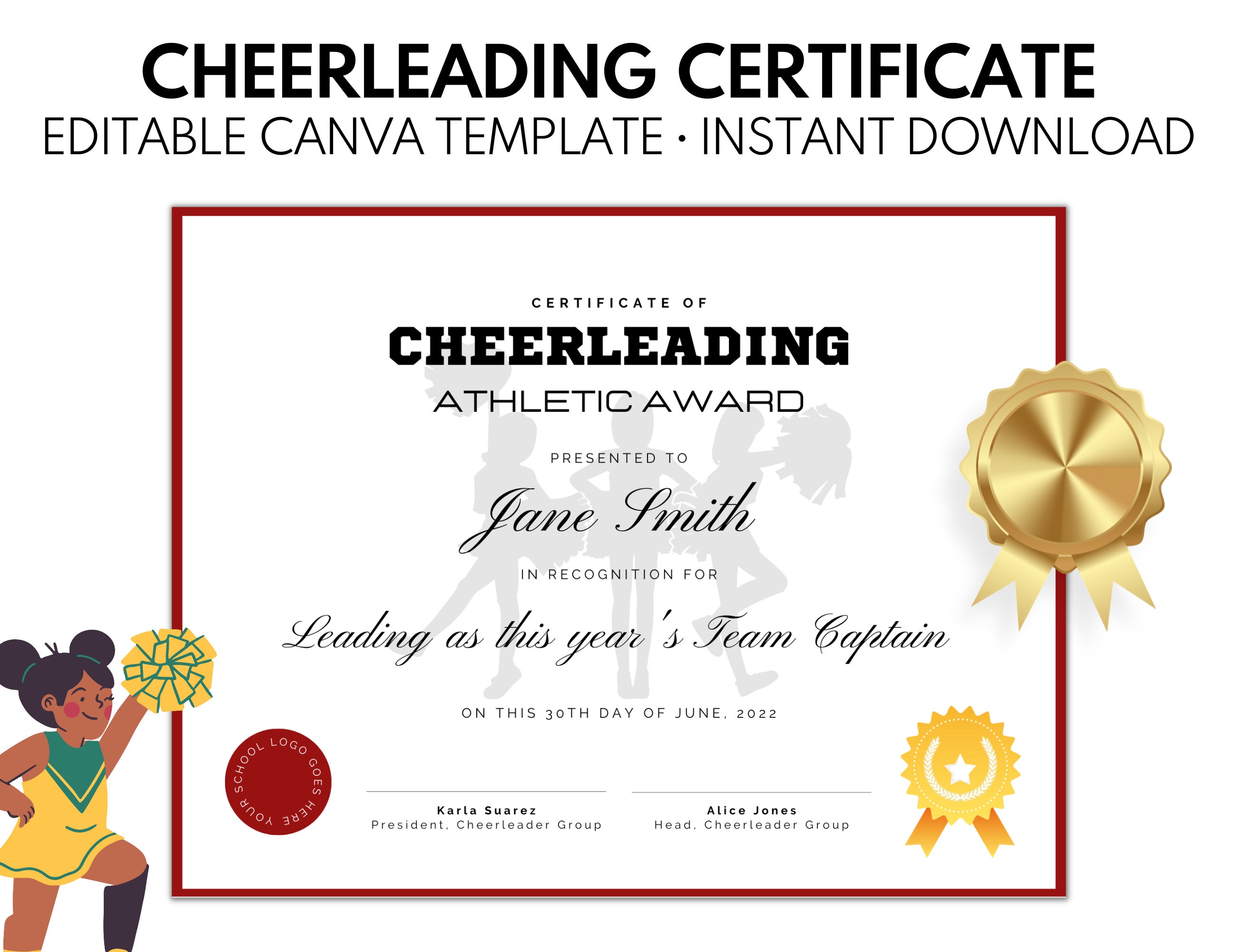 Editable Cheerleading Certificate Cheer Squad Awards - Etsy