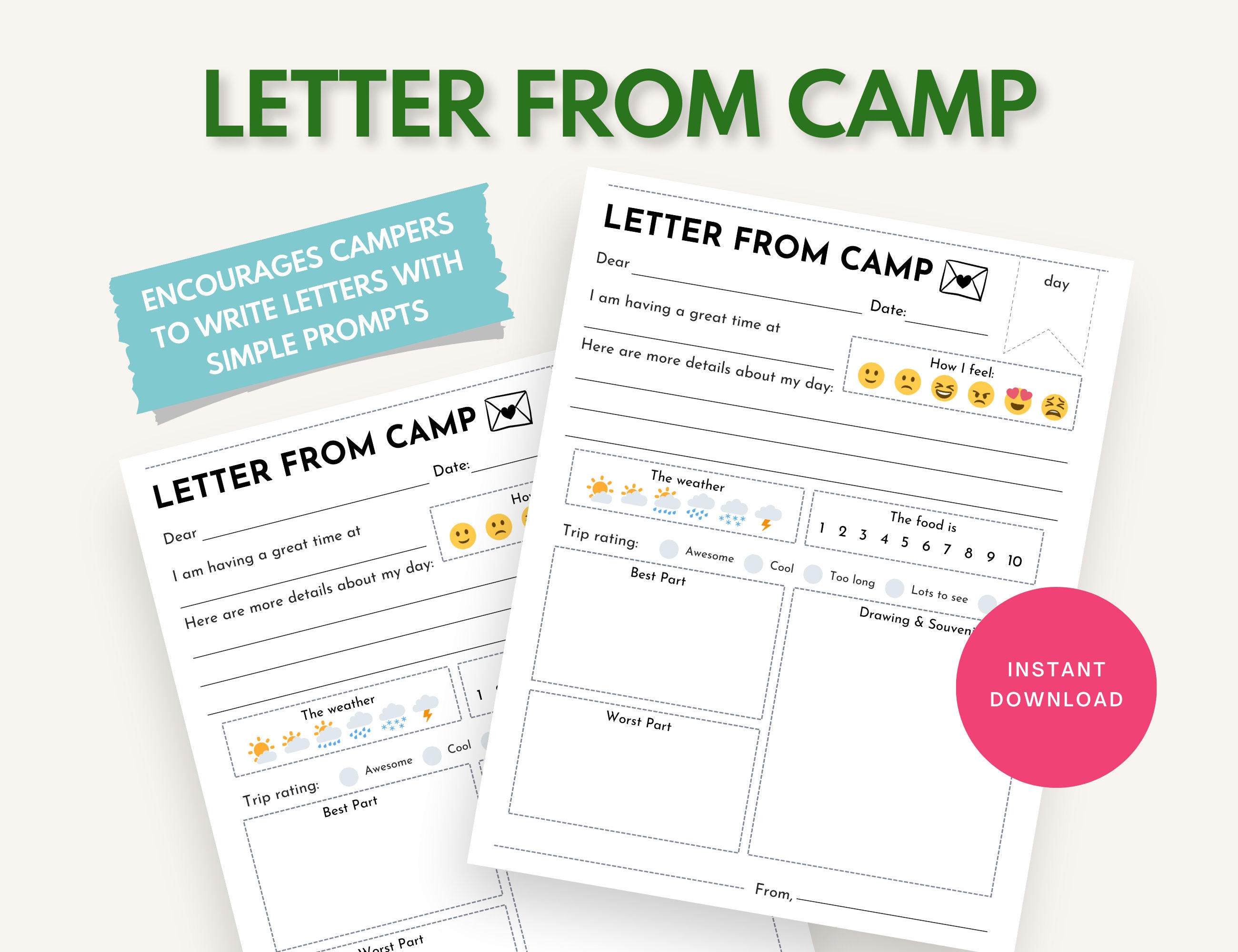 Letter From Camp, Summer Camp Activity, Pen Pal Letter, Snail Mail for ...