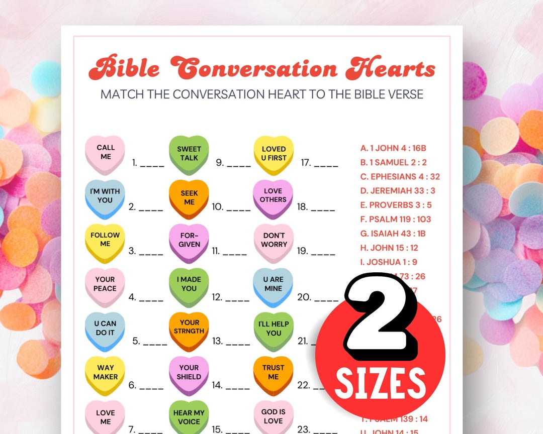 God's Conversation Hearts Bible Match Game, Church Game, Bible Verse ...