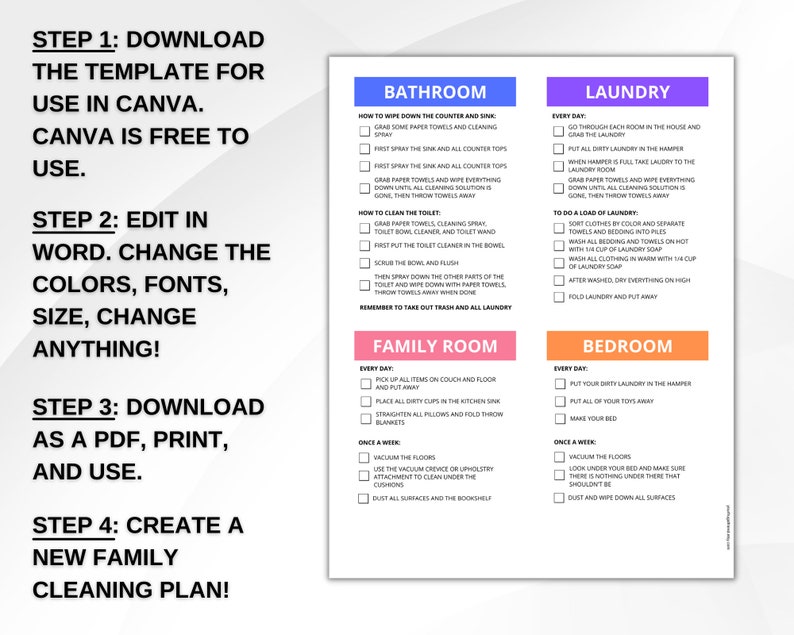 Family Cleaning Checklist Family Cleaning Cards Digital - Etsy