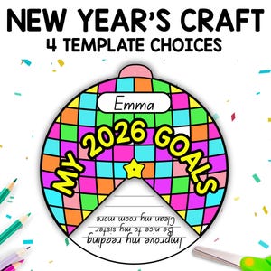 2026 New Year Goal Setting Worksheet for Kids, Disco Ball Craft, New ...