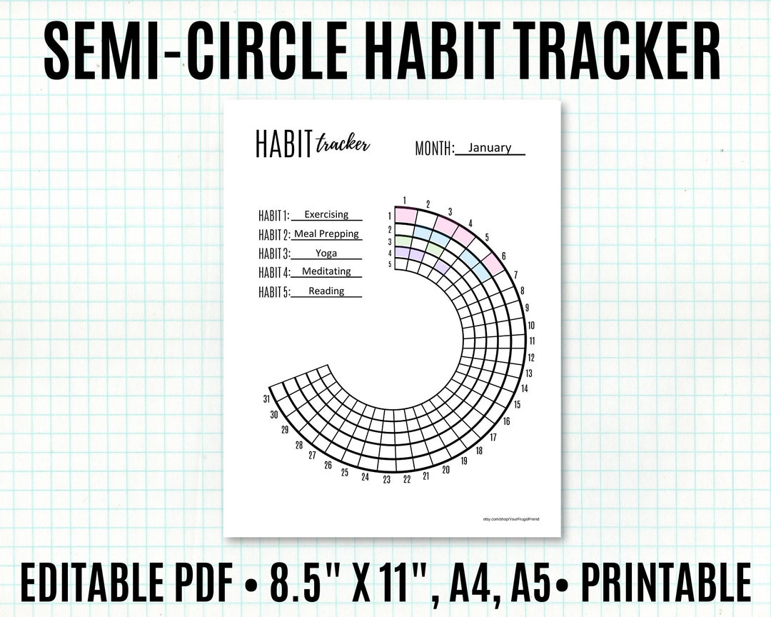 Semi Circle Habit Tracker Printable, Circular Habits Tracker, Round ...
