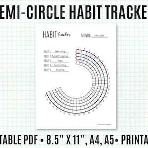 Semi Circle Habit Tracker Printable, Circular Habits Tracker, Round ...
