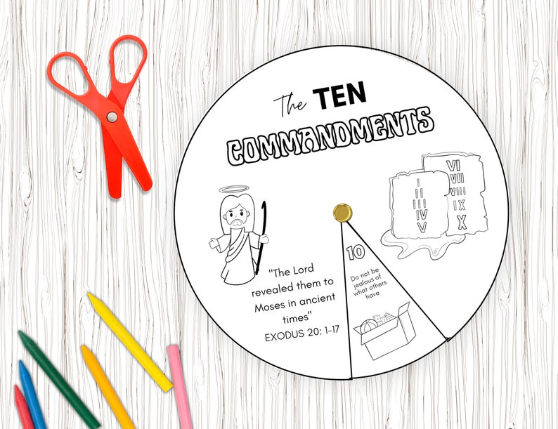 Ten Commandments Coloring Wheel, Sunday School Activity, EXODUS 20: 1 ...