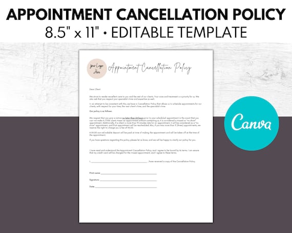 Editable Appointment Cancellation Policy Cancellation Form - Etsy