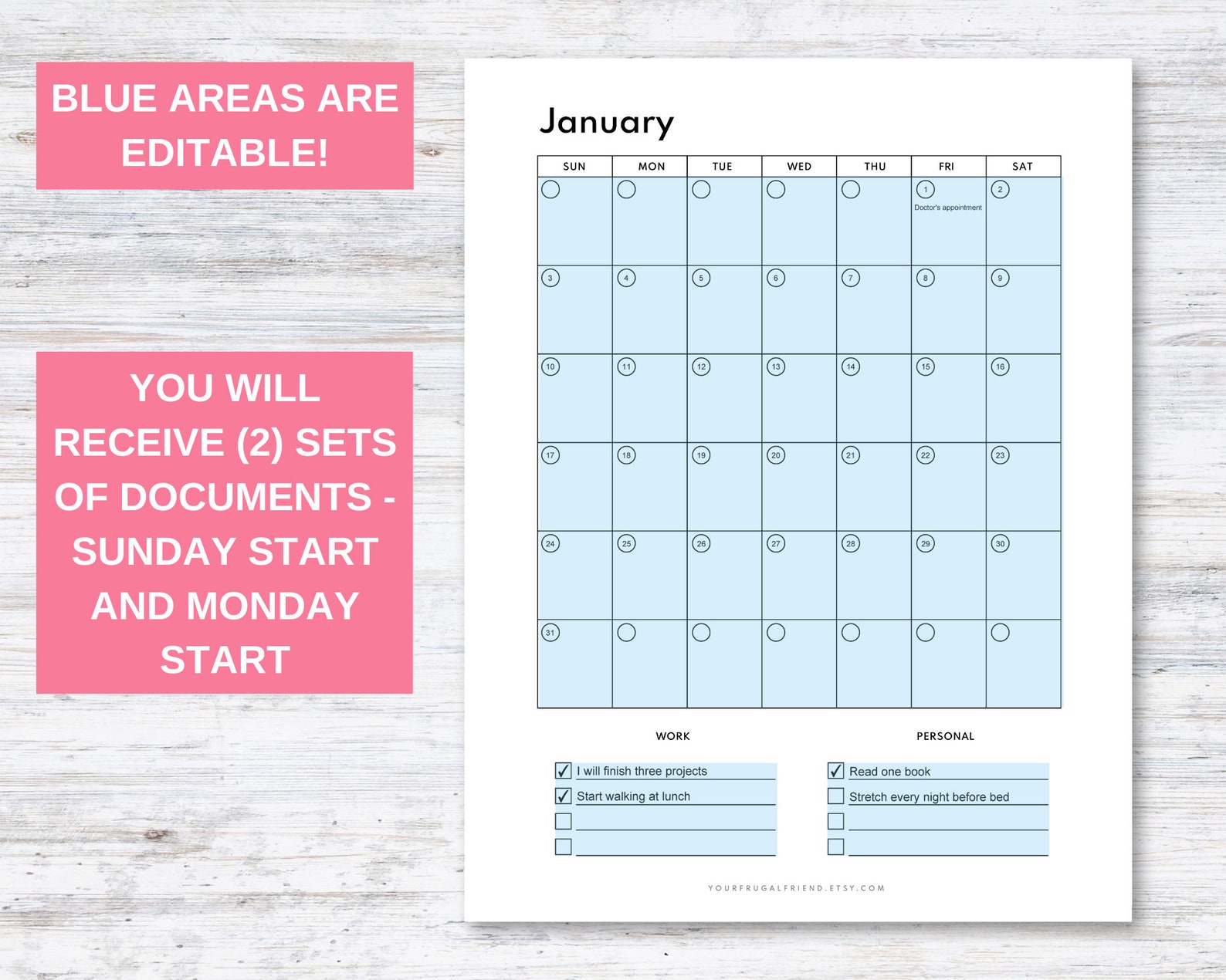 Undated Calendar Printable Perpetual Calendar Minimalist | Etsy