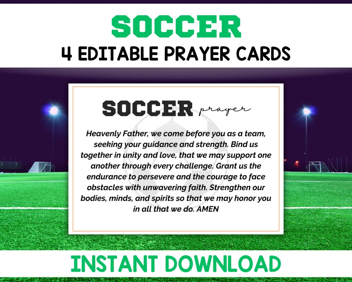 Editable Soccer Prayer Card, Soccer Scripture Cards, Christian Athlete ...