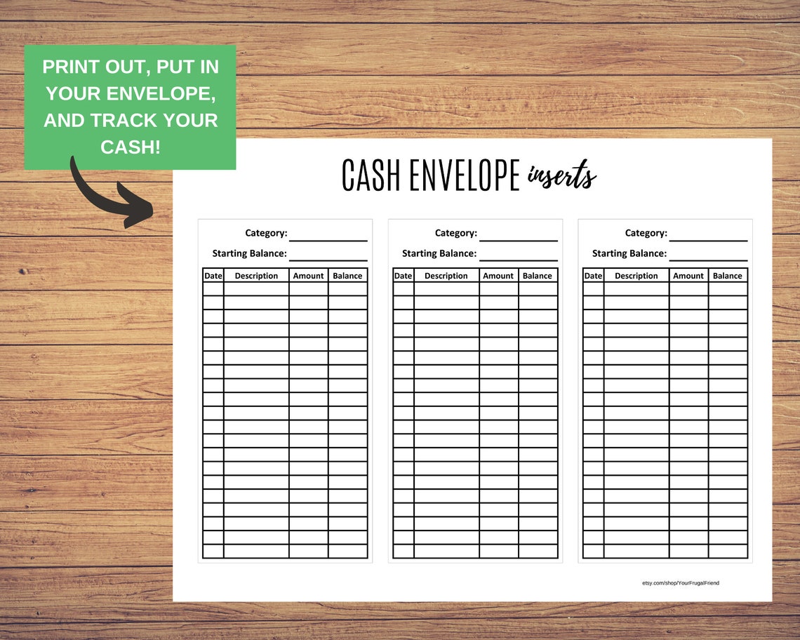 Cash Envelope Inserts Cash Envelope Tracker Cash Envelope - Etsy