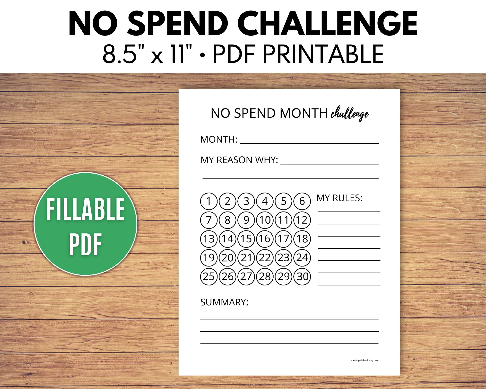No Spend Challenge, No Spend Month, No Spending Challenge, Debt Free - Etsy