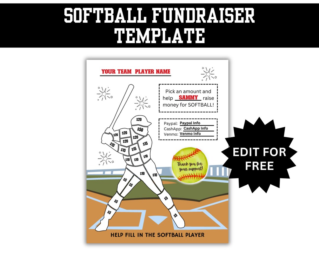 Editable Softball Player Fill in Fundraiser, Softball Fundraiser Sheet ...