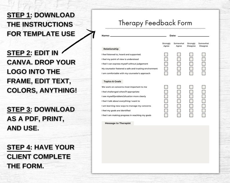 Therapy Feedback Form, Client Feedback, Editable Canva Template - Etsy