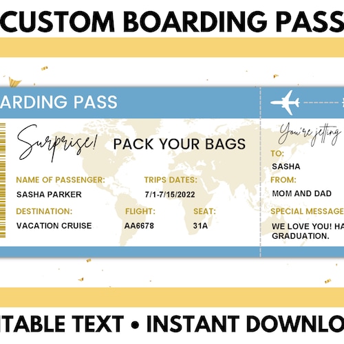 Editable Boarding Pass Template Printable Personalized - Etsy