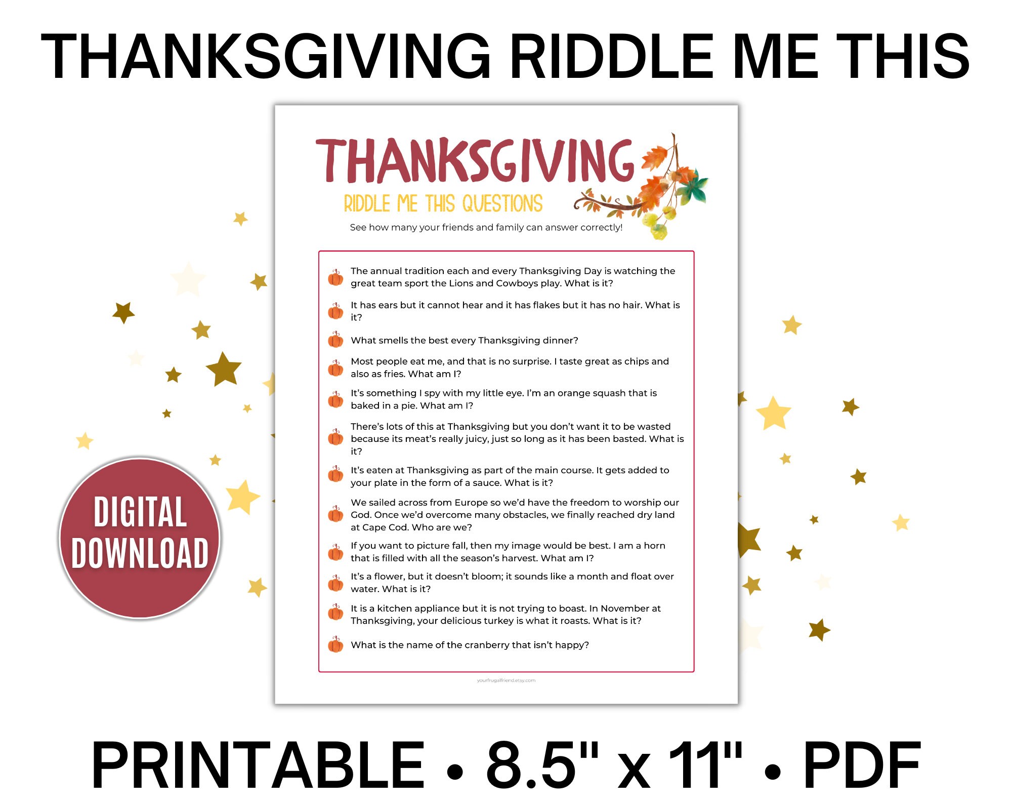 Thanksgiving Riddle Me This Thanksgiving Trivia Game - Etsy
