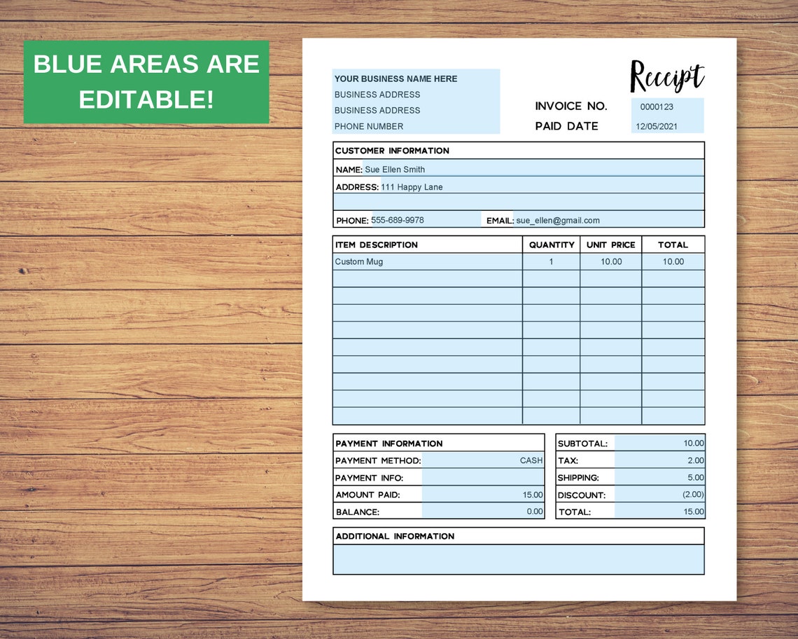 Receipt Template Editable Printable Order Receipt Editable - Etsy