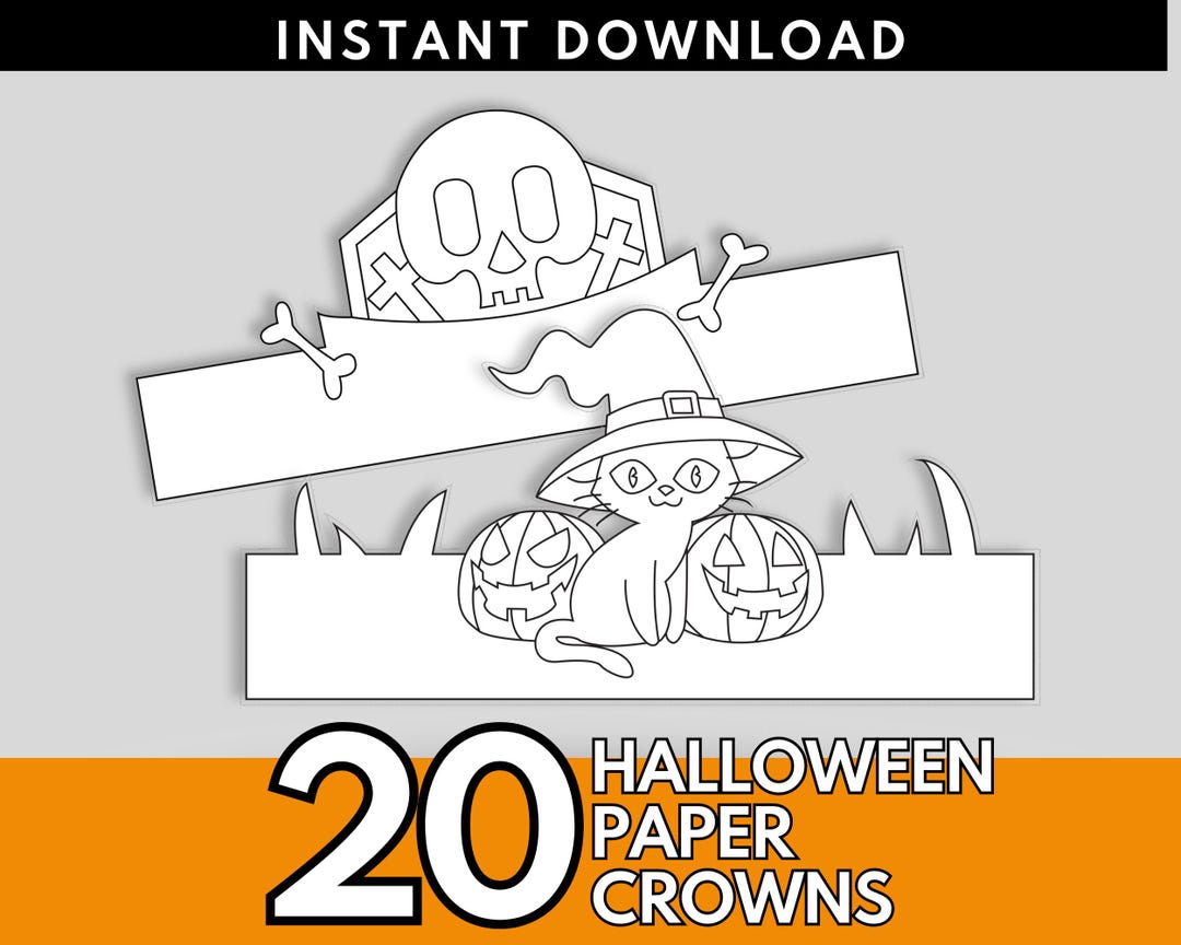 Halloween Paper Crowns, Halloween Coloring Craft, Halloween Party ...