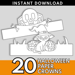 Halloween Paper Crowns, Halloween Coloring Craft, Halloween Party ...