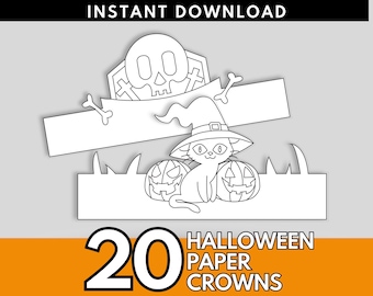 Halloween Paper Crowns, Halloween Coloring Craft, Halloween Party ...