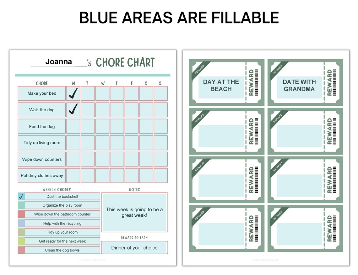 Editable Responsibility Chart Chore Chart for Kids Reward - Etsy