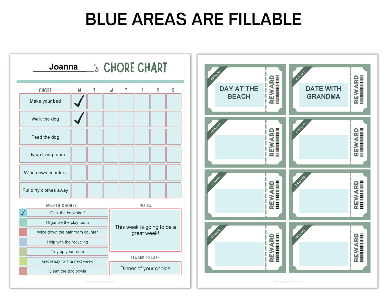 Editable Responsibility Chart Chore Chart for Kids Reward - Etsy