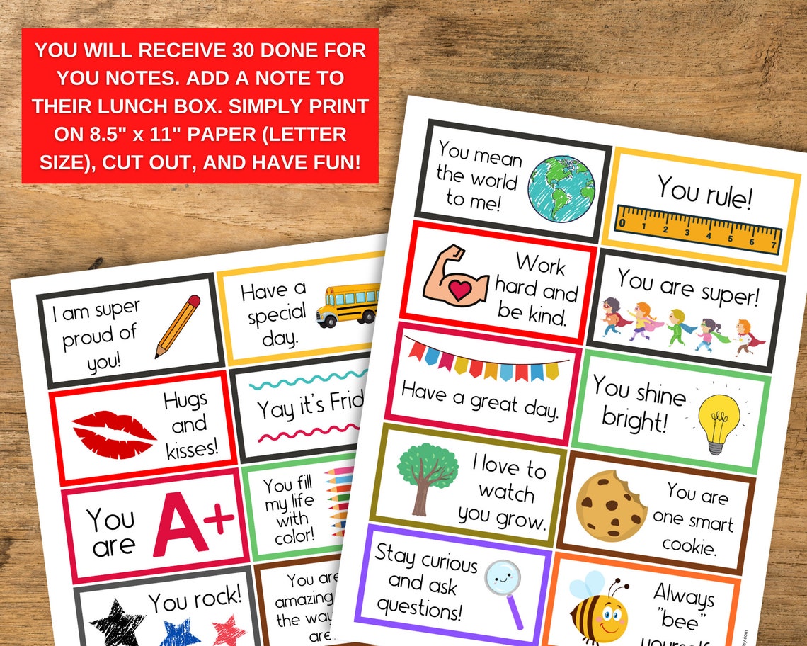 Lunch Box Notes for Kids Lunchbox Notes Lunchbox Note | Etsy