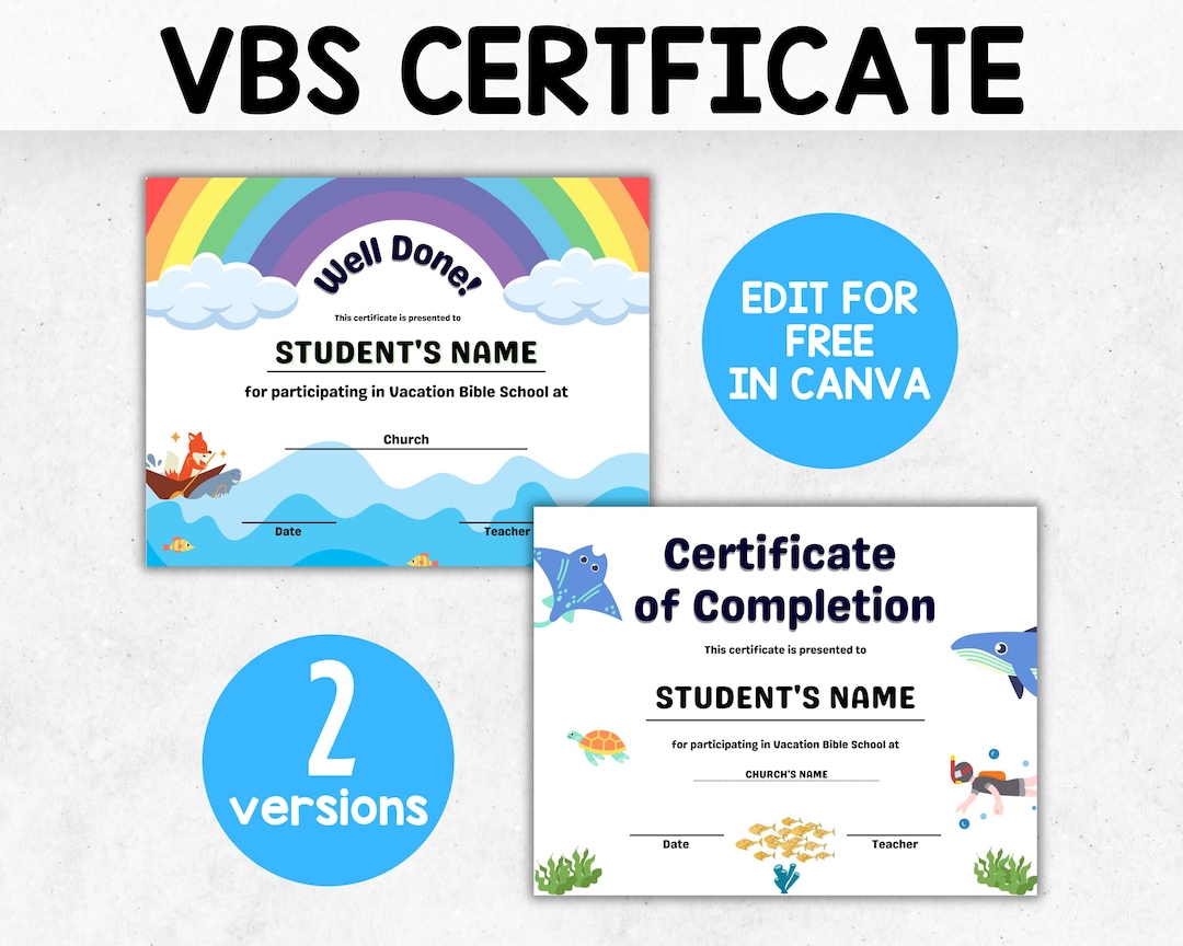 Editable Vacation Bible School Certificate, VBS Certificate Template ...