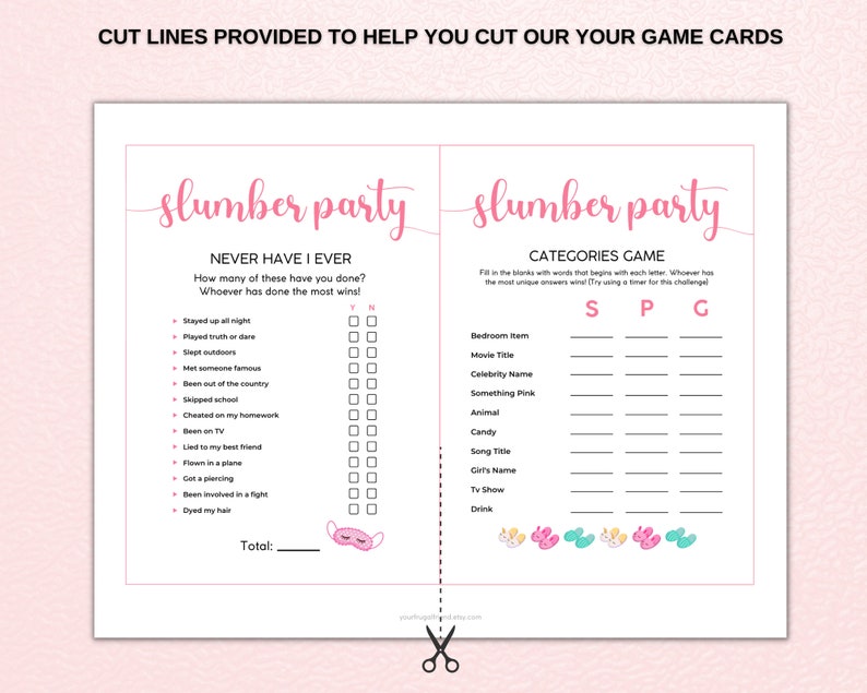 Slumber Party Games, Sleepover Party, Birthday Party Games, Printable ...